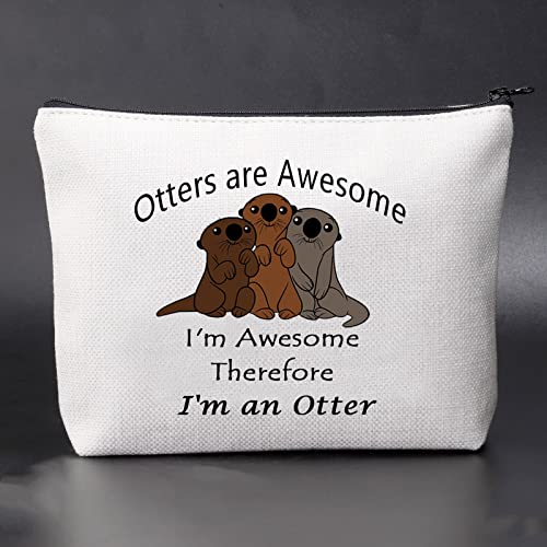 JNIAP Funny Otter Cosmetic Bag Otter Lover Gift Otters Are Awesome I'm Awesome Therefore I'm An Otter Makeup Zipper Bag (Otters bag)