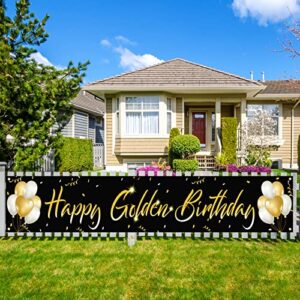 labakita large happy golden birthday banner, golden birthday party banner, 5th, 21st, 24th, 25th, 28th, 30th, 50th 60th birthday decorations supplies