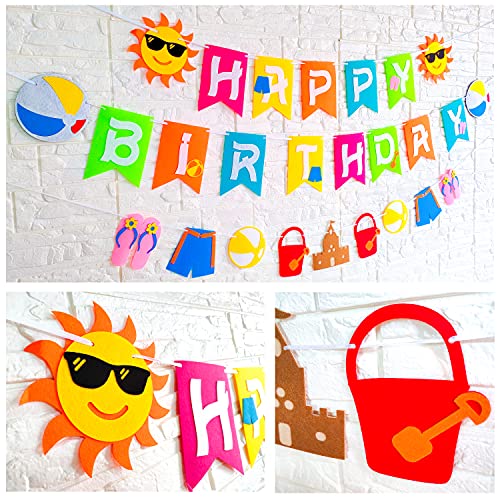 Beach Birthday Banner Garland Decorations for Hawaiian Aloha Luau Beach Pool Barbecue Party Beach Ball Happy Birthday Party Favor Supplies