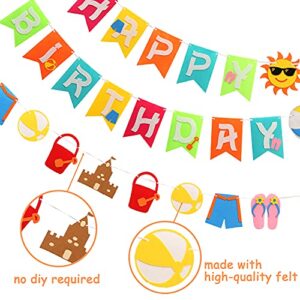 Beach Birthday Banner Garland Decorations for Hawaiian Aloha Luau Beach Pool Barbecue Party Beach Ball Happy Birthday Party Favor Supplies