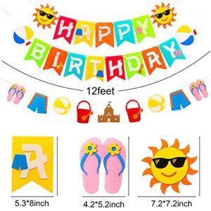 Beach Birthday Banner Garland Decorations for Hawaiian Aloha Luau Beach Pool Barbecue Party Beach Ball Happy Birthday Party Favor Supplies