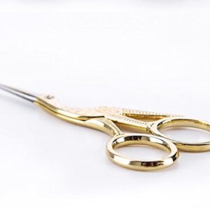 BIHRTC 4.5" Stainless Steel Sharp Tip Classic Stork Scissors Crane Design Sewing Scissors DIY Tools Dressmaker Shears Scissors for Embroidery, Craft, Needle Work, Art Work & Everyday Use (Gold)