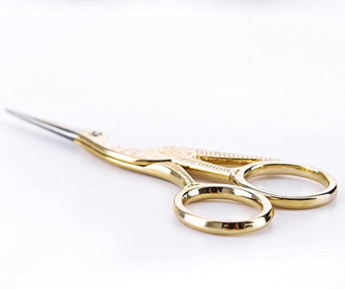 BIHRTC 4.5" Stainless Steel Sharp Tip Classic Stork Scissors Crane Design Sewing Scissors DIY Tools Dressmaker Shears Scissors for Embroidery, Craft, Needle Work, Art Work & Everyday Use (Gold)