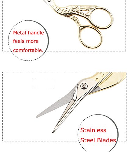 BIHRTC 4.5" Stainless Steel Sharp Tip Classic Stork Scissors Crane Design Sewing Scissors DIY Tools Dressmaker Shears Scissors for Embroidery, Craft, Needle Work, Art Work & Everyday Use (Gold)