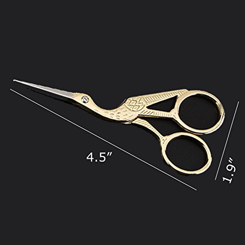 BIHRTC 4.5" Stainless Steel Sharp Tip Classic Stork Scissors Crane Design Sewing Scissors DIY Tools Dressmaker Shears Scissors for Embroidery, Craft, Needle Work, Art Work & Everyday Use (Gold)