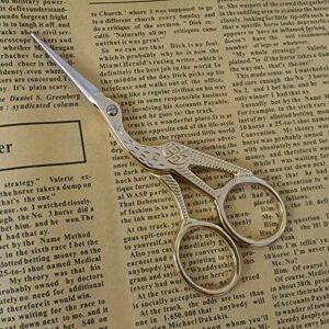 BIHRTC 4.5" Stainless Steel Sharp Tip Classic Stork Scissors Crane Design Sewing Scissors DIY Tools Dressmaker Shears Scissors for Embroidery, Craft, Needle Work, Art Work & Everyday Use (Gold)