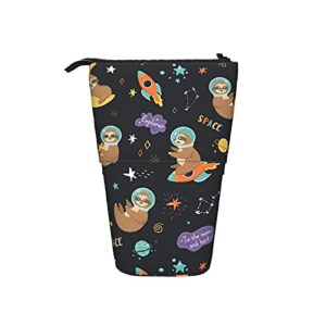 gocerktr cartoon astronaut sloth pencil telescopic holder storage, office standing stationery bag with zipper, organizer pouch for women man