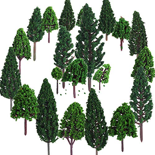 Bememo 22 Pieces Model Trees 1.18 - 6.29 Inch Mini Diorama Trees Mixed Model Tree Train Trees Miniature Forest Railroad Scenery Pine Trees Architecture Trees for DIY Scenery Landscape, Natural Green