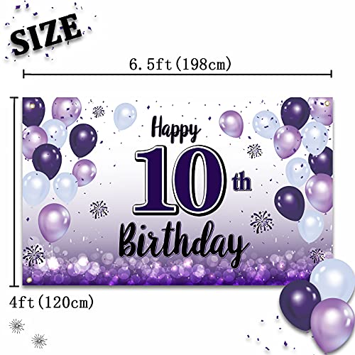 LASKYER Happy 10th Birthday Purple Large Banner - Cheers to Ten Years Old Birthday Home Wall Photoprop Backdrop,10th Birthday Party Decorations.