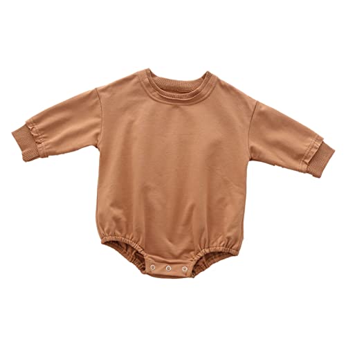 Ashmyova Baby Boys Girls Crewneck Sweatshirt Romper Toddler Pullover Sweater Bodysuits Fall Winter Clothes Khaki Romper Size 12-18 Months