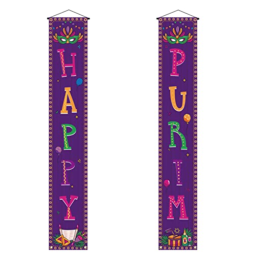 Nepnuser Happy Purim Porch Banner Jewish Carnival Front Door Window Wall Indoor Outdoor Hanging Decoration Photo Booth Backdrop