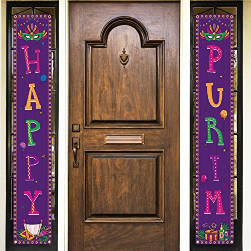 Nepnuser Happy Purim Porch Banner Jewish Carnival Front Door Window Wall Indoor Outdoor Hanging Decoration Photo Booth Backdrop