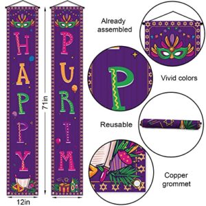 Nepnuser Happy Purim Porch Banner Jewish Carnival Front Door Window Wall Indoor Outdoor Hanging Decoration Photo Booth Backdrop