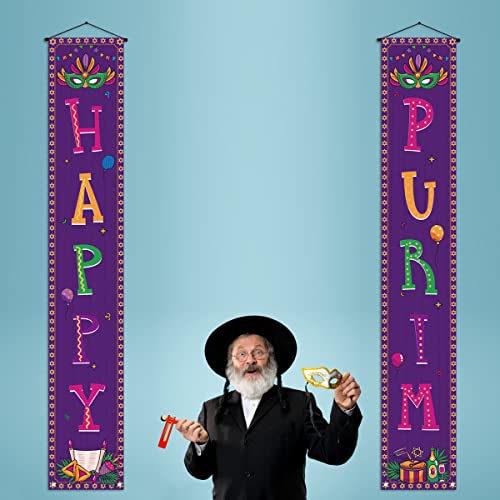 Nepnuser Happy Purim Porch Banner Jewish Carnival Front Door Window Wall Indoor Outdoor Hanging Decoration Photo Booth Backdrop