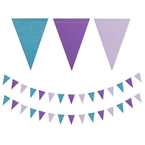 Mermaid Party decorations Pennant Banner - 2 Pack Glitter Purple Blue Under The Sea Paper Triangle Flags Garland, Little Mermaid Theme Girls Birthday Wedding Baby Shower Party Bunting Panduola