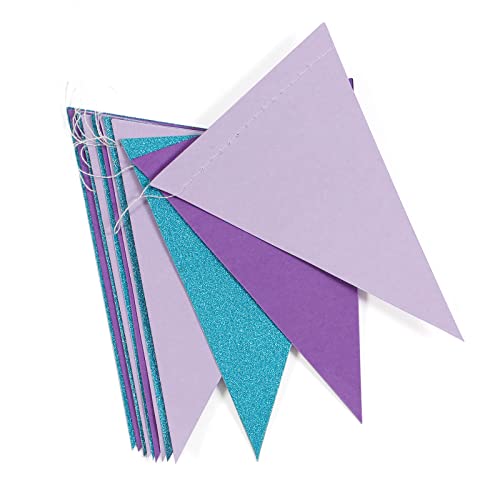 Mermaid Party decorations Pennant Banner - 2 Pack Glitter Purple Blue Under The Sea Paper Triangle Flags Garland, Little Mermaid Theme Girls Birthday Wedding Baby Shower Party Bunting Panduola