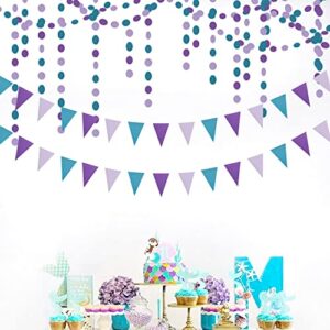 Mermaid Party decorations Pennant Banner - 2 Pack Glitter Purple Blue Under The Sea Paper Triangle Flags Garland, Little Mermaid Theme Girls Birthday Wedding Baby Shower Party Bunting Panduola