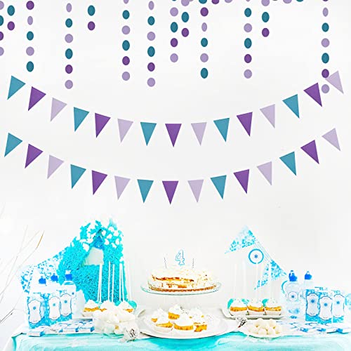 Mermaid Party decorations Pennant Banner - 2 Pack Glitter Purple Blue Under The Sea Paper Triangle Flags Garland, Little Mermaid Theme Girls Birthday Wedding Baby Shower Party Bunting Panduola