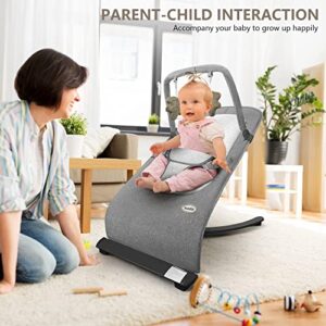 Baby Bouncer, Portable Bouncer Portable Rocker Chair for Babies, Baby Bouncer 3-Point Harness for Newborn Babies (Dark Grey)