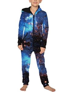 tenmet kids galaxy zip onepiece jumpsuits hooded romper with pockets onesie for boys 9-14 years