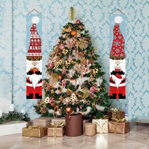 Merry Christmas Hanging Banner Porch Sign with Pattern Santa Claus Christmas Tree Snow Cap Gift Banner for Home Yard Indoor Outdoor Wall Door Christmas Party Decorations 72"x12"