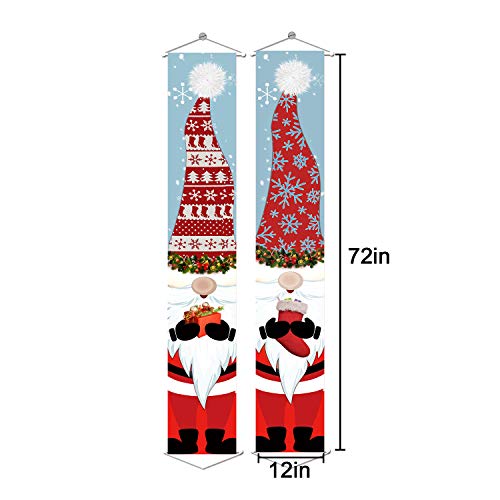 Merry Christmas Hanging Banner Porch Sign with Pattern Santa Claus Christmas Tree Snow Cap Gift Banner for Home Yard Indoor Outdoor Wall Door Christmas Party Decorations 72"x12"