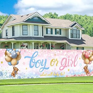 Bear Gender Reveal Decoration-Pink And Blue Bear Baby Shower Banner Decoration,Large Baby Baer Boy Or Girl Yard Sign Banner for Bear Theme Gender Revel Party Decoration