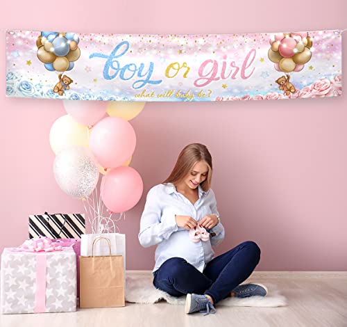 Bear Gender Reveal Decoration-Pink And Blue Bear Baby Shower Banner Decoration,Large Baby Baer Boy Or Girl Yard Sign Banner for Bear Theme Gender Revel Party Decoration