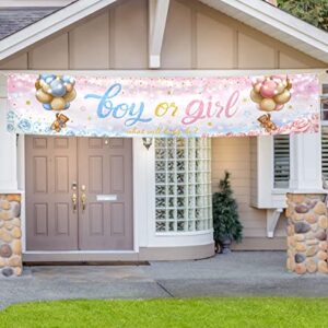 Bear Gender Reveal Decoration-Pink And Blue Bear Baby Shower Banner Decoration,Large Baby Baer Boy Or Girl Yard Sign Banner for Bear Theme Gender Revel Party Decoration