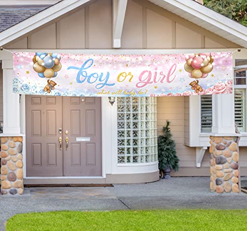 Bear Gender Reveal Decoration-Pink And Blue Bear Baby Shower Banner Decoration,Large Baby Baer Boy Or Girl Yard Sign Banner for Bear Theme Gender Revel Party Decoration