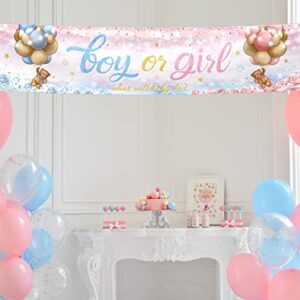 Bear Gender Reveal Decoration-Pink And Blue Bear Baby Shower Banner Decoration,Large Baby Baer Boy Or Girl Yard Sign Banner for Bear Theme Gender Revel Party Decoration