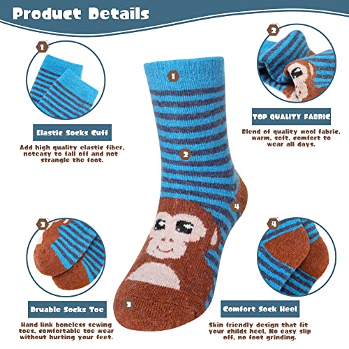 Kids Girls Boys Warm Wool Socks Super Soft Winter Thick Cute Animal Childrens Toddler Thermal Casual Crew Socks (6 Pairs Stripe Animal, 1-3 Years)