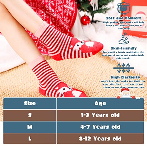 Kids Girls Boys Warm Wool Socks Super Soft Winter Thick Cute Animal Childrens Toddler Thermal Casual Crew Socks (6 Pairs Stripe Animal, 1-3 Years)