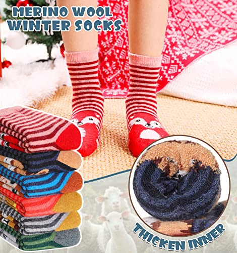 Kids Girls Boys Warm Wool Socks Super Soft Winter Thick Cute Animal Childrens Toddler Thermal Casual Crew Socks (6 Pairs Stripe Animal, 1-3 Years)