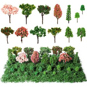 28 pcs model miniature trees diorama supplies mini palm trees model scenery supplies miniature garden accessories with 1.4 ounce faux green moss decor for diy projects landscape fairy(mixed trees)