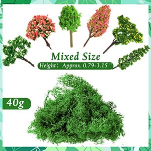 28 Pcs Model Miniature Trees Diorama Supplies Mini Palm Trees Model Scenery Supplies Miniature Garden Accessories with 1.4 Ounce Faux Green Moss Decor for DIY Projects Landscape Fairy(Mixed Trees)