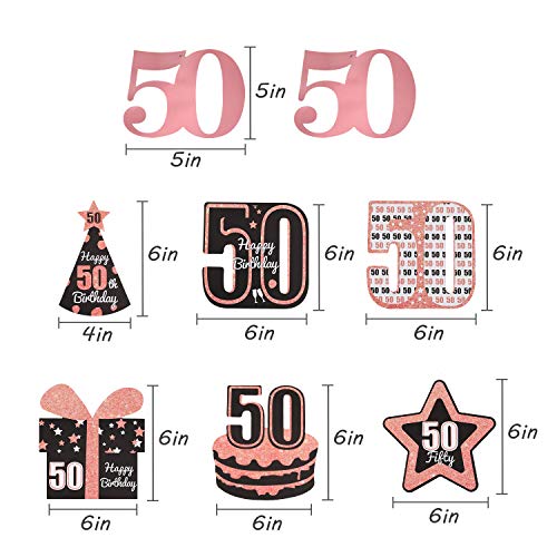 Excelloon Rose Gold 50th Birthday Decorations for Women - 8Pcs Foil 50th Hanging Swirls - Happy 50 Birthday Cake Hat Gifts Star Party Decorations Supplies