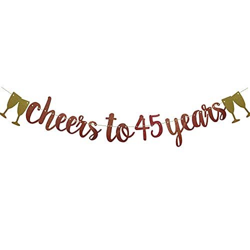 Cheers To 45 Years Banner,,Pre-Strung, Rose Gold Paper Glitter Party Decorations For 45TH Wedding Anniversary 45 Years Old 45TH Birthday Party Supplies Letters Rose Gold ZHAOFEIHN