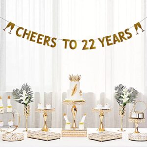 Betteryanzi Gold Cheers to 22 Years Banner,Pre-strung,22nd Birthday/Wedding Anniversary Party Decorations Supplies,Gold Glitter Paper Garlands Backdrops,Letters Gold CHEERS TO 22 YEARS