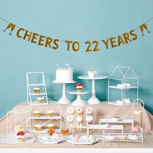 Betteryanzi Gold Cheers to 22 Years Banner,Pre-strung,22nd Birthday/Wedding Anniversary Party Decorations Supplies,Gold Glitter Paper Garlands Backdrops,Letters Gold CHEERS TO 22 YEARS