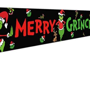 Huras Large Merry Grinchmas Sign Banner Grinch Theme Christmas Banner Christmas Party Supplies Decorations Black Xmas Holiday New Year Party Supplies Christmas Yard Sign Banner - 9.8 X 1.6 FT