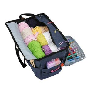 N/C Knitting Bag,Yarn Tote Organizer,Yarn Storage Bag for Crochet Hooks,Knitting Needles,Project and Supplies - No Accessories Included (Blue)