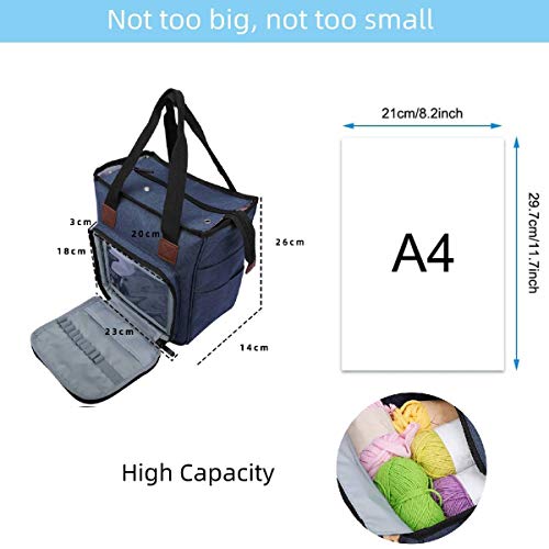 N/C Knitting Bag,Yarn Tote Organizer,Yarn Storage Bag for Crochet Hooks,Knitting Needles,Project and Supplies - No Accessories Included (Blue)