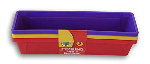 Teaching Tree Colorful Mini Plastic Storage Trays Pencil Baskets - Purple, Yellow, Tomato Red - Set of 3