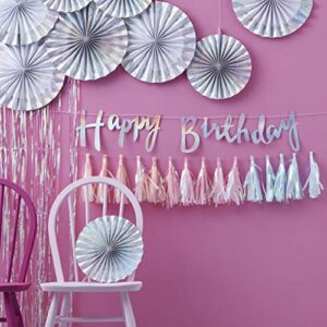 Ginger Ray Iridescent Holographic Rainbow Designer Happy Birthday Bunting Banner Decoration - Iridescent Party