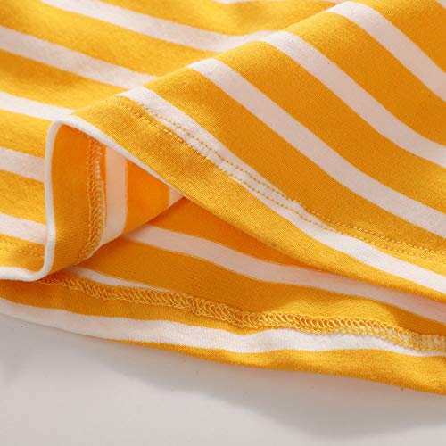 Summer Baby Girl Cotton Short Sleeve Stripe Lattice Dress Short Skirt (4T Height?100cm) Yellow