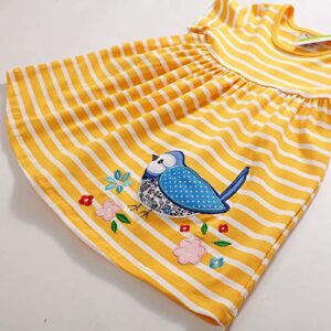 Summer Baby Girl Cotton Short Sleeve Stripe Lattice Dress Short Skirt (4T Height?100cm) Yellow