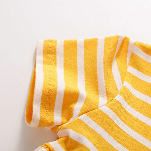 Summer Baby Girl Cotton Short Sleeve Stripe Lattice Dress Short Skirt (4T Height?100cm) Yellow