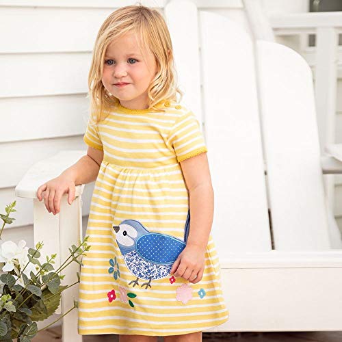 Summer Baby Girl Cotton Short Sleeve Stripe Lattice Dress Short Skirt (4T Height?100cm) Yellow