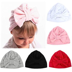 LERTREE 5 Pack Baby Solid Knot Hats Baby Girls Toddler Turban Bow Cap Infant Head Cap